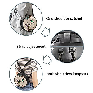 WHOSGNIHT Ethnic Tribal Hummingbird Women Crossbody Circle Bag Purse Waterproof Leather Evening Party Handbag Casual Travel Shopping Shoulder Bag Backpack