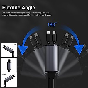 MAGJIEYX 4 in 1 Retractable Car Charger, USB C Fast Charging Adapter[Max100W] with Lightning Cable&Dual Charge Port Compatible with iPhone 15/14/13/12/11 Pro Max Plus/iPad/AirPods,Galaxy,Google