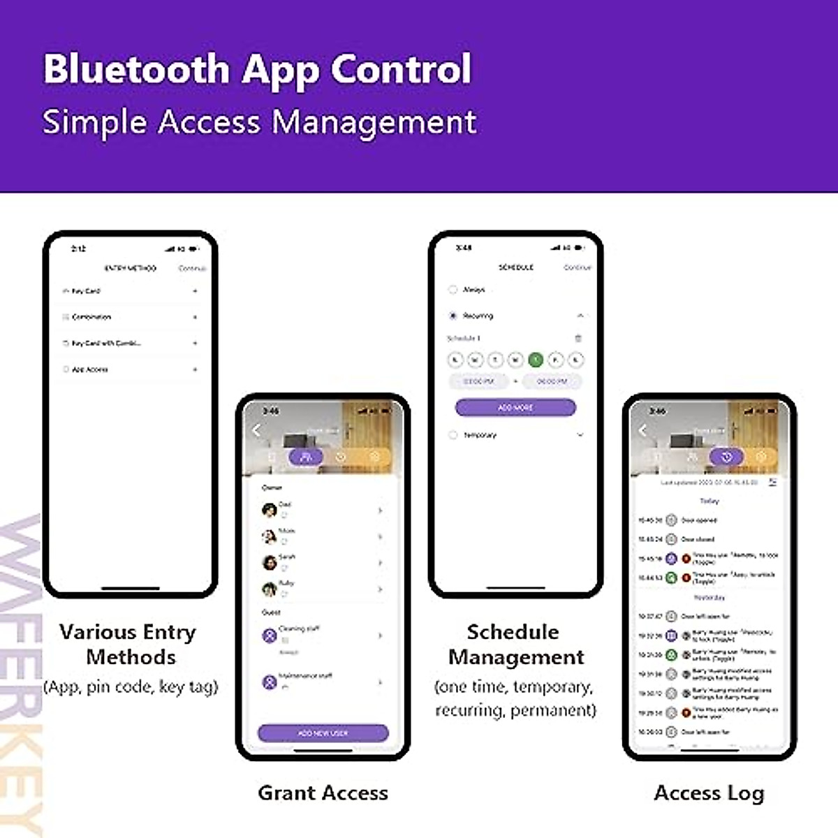 WAFERLOCK Outdoor Weatherproof Smart Padlock with Bluetooth App Control, Keycard, Pin Code, Ideal for Fence, Gate, Shed and Equipment Maintenance, Anti-Drill, Anti-Shim, Stainless Steel, C210