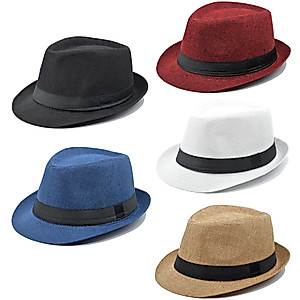 Gionforsy 5 Pack Mens Fedora Hat Classic 1920s Hat Short Brim Fedora Hats Summer Beach Panama Hat for Men Women (5pack-Mixed Bright Color)