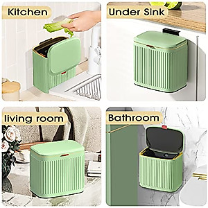 Kitchen Small Trash Can with Lid, GloDeals Compost Bin Countertop, Wall-Mounted Under Sink Hanging Trash Bin for Kitchen, Bathroom, Cabinet Trash Can (1.05 Gallon, 4L Vintage Green)