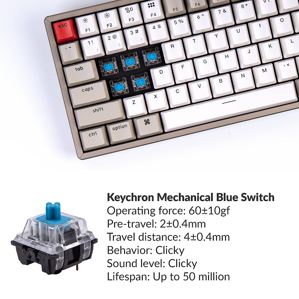 Keychron K2 75% Layout Bluetooth Wireless Mechanical Keyboard with Double-Shot Retro Keycaps/Type-C Wired/Keychron Mechanical Brown Switch/Aluminum Frame 84 Keys Computer Keyboard for Mac Windows