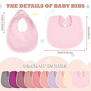 20 Pcs Muslin Baby Bibs Baby Bibs for Girls Boys Teething Soft Absorbent Baby Drool Bandana Bibs with Snaps and Lace Border for Neutral Newborn Infant Drooling Essentials, 10 Styles