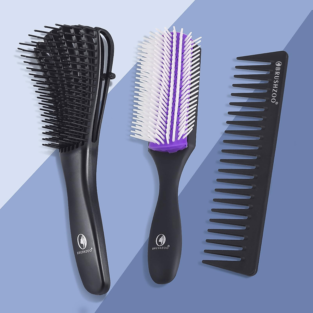 BRUSHZOO Detangling Hair Brush for Curly Hair, Hair Brushes for Women Men Kids Blowdrying Styling, Detangler Brush for Wet Dry Thick Wavy Hair