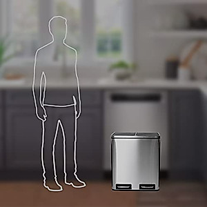 AWENN - Dual Kitchen Garbage Trash Can with Lid and Pedal - Touchless Round Shape Waste Bin - Stainless Steel Dustbin for Kitchen, Bathroom, Office and Outdoors – Black (7.9 Gallon – 30 Liters)