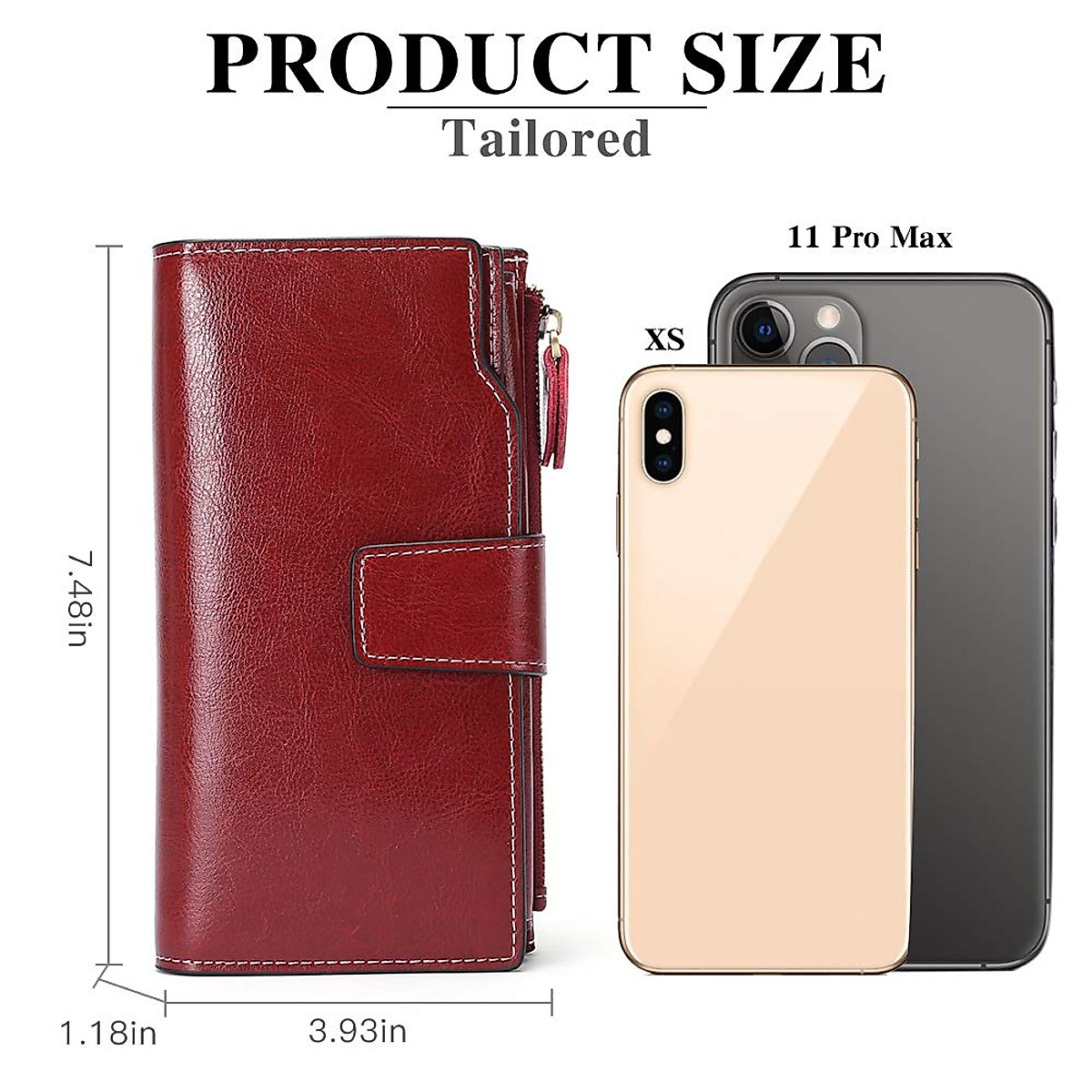 SENDEFN Long Women Leather Wallet Clutch RFID Blocking Clutch Card Holder Ladies Purse Zipper Pocket with Gift Box (Red)