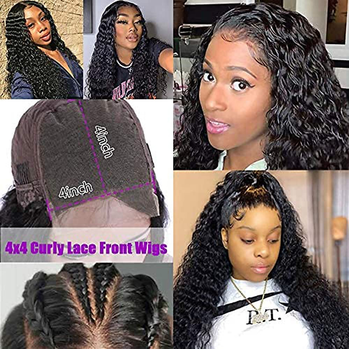 Deep Wave Lace Front Wigs Human Hair for Black Women Curly Human Hair Wig Wet Wavy Wear and Go Glueless Wigs Pre Plucked Bleached Knots Brazilian Virgin Wig with Baby Hair Natural Color 18 Inch