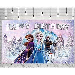 ASCLO Frozen 2 Backdrop for Birthday Party Supplies 5x3ft Frozen Photo Backgrounds Elsa Theme Baby Shower Banner for Birthday Cake Table Decoration, white, One Size
