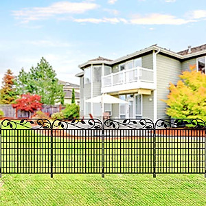 Amagabeli 4 Pack Metal Garden Fence Border 36”(L) x44”(H) Heavy Duty Tall Rustproof Decorative Garden Fencing Gate Panels Animal Barrier for Dog Iron Edge for Landscape Folding Flower Bed Leaf Black