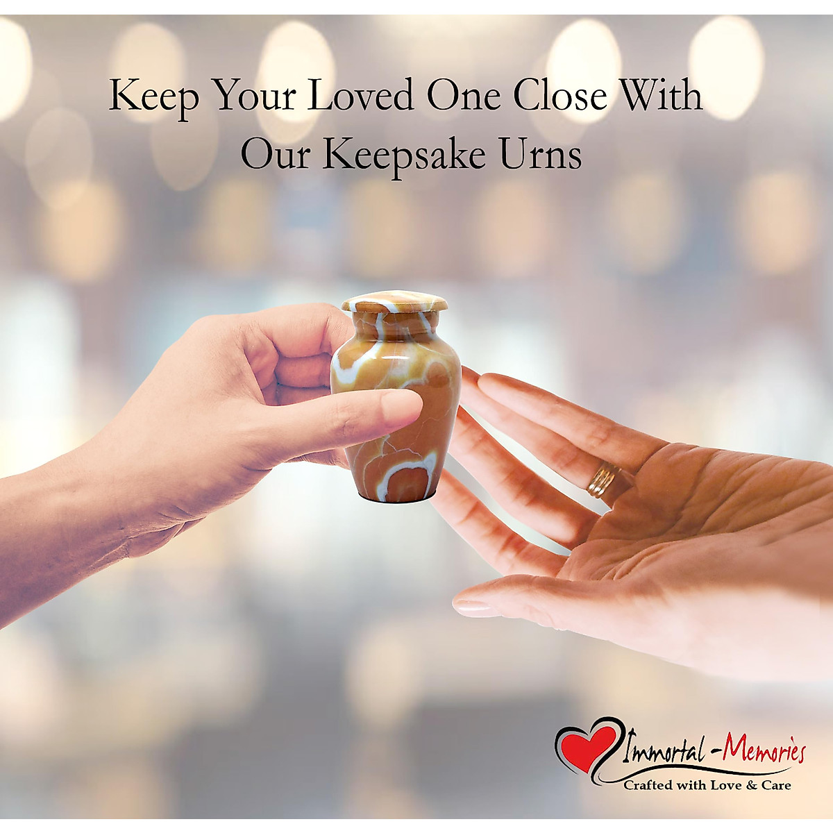 Marble Finish Metal Keepsake Urn - Mini Cremation Urn for Human or Pet Ashes - Token Urn - Sharing Memorial Urn with Velvet Bag (Honey Onyx)