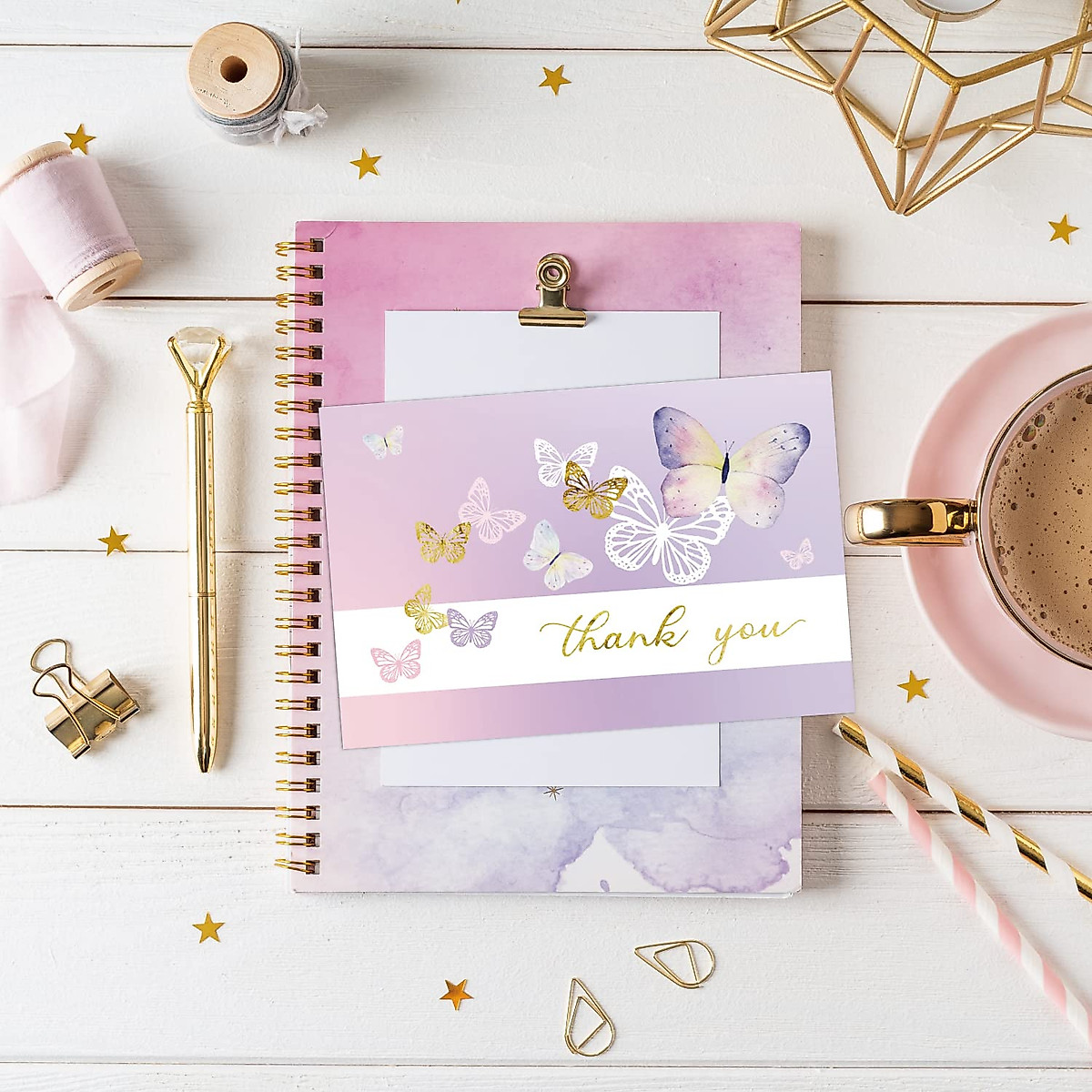 Gooji 4x6 Purple Butterfly Thank You Cards Multipack with Envelopes Bulk 20-Pack Peel-and-Seal Envelopes, Birthday Party, Baby Shower, Bridal Shower, Weddings, Small Business