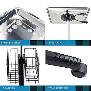 Pneumatic Stainless Steel Instrument Tray on Wheels - Pneumatic Height Adjustable Styling Cart with Organizer - Stainless Steel Aesthetician Cart, Tattoo Tray Table, Medical Tray on Wheels