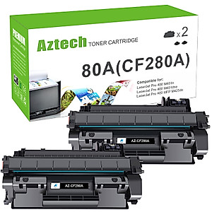 Aztech Compatible Toner Cartridge Replacement for HP 80A CF280A 80X CF280X for HP Pro 400 M401A M401D M401N M401DNE MFP M425DN Printer Ink (Black, 2-Pack)