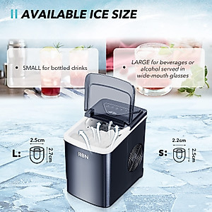 HBN Ice Maker - Portable Countertop Ice Maker Machine with Self Cleaning, 26 lbs ice in 24 Hours, 9 Cubes Ready in 6 Mins with Ice Scoop and Basket for Home/Kitchen/Office/Bar/Restaurant
