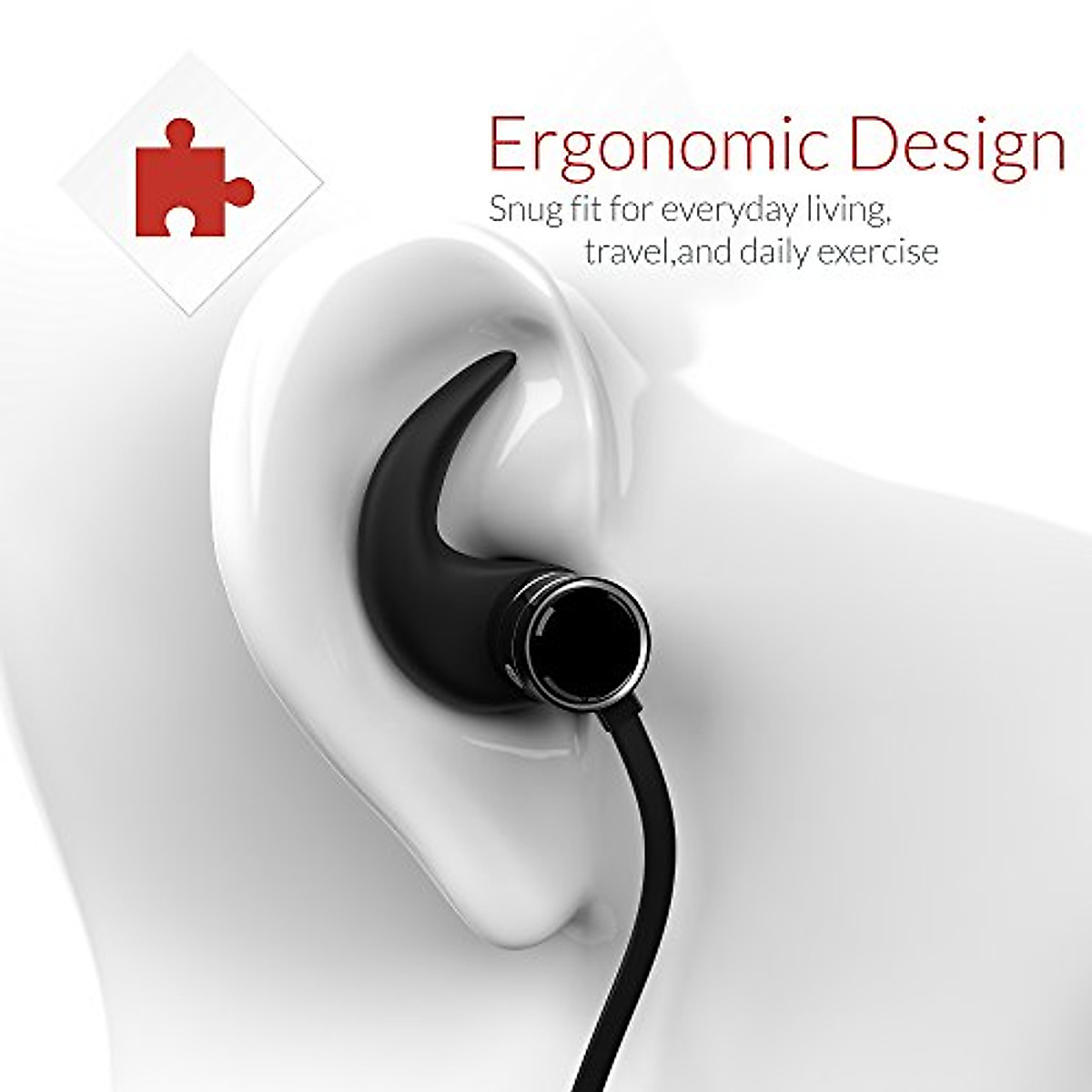 Crave Octane Wireless Bluetooth Earphones, in-Ear Sweat and Water Resistant Stereo Headphones Earbuds with 8 Hour Battery, Magnetic Ends, Built-in Mic - Black