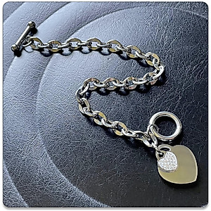 PEAS Fashion Jewelry Bracelet Stainless Steel Heart Link Chain Bracelet(Steel)