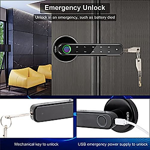 Fingerprint Door Lock Set with Deadbolt, Keyless Entry Door Knob Lock, ERAY Black Keypad Code Door Lever Lock with Handle, Interior Security Lock Kit for Home Hotel Apartment Office Room