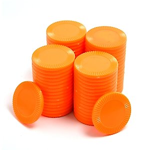 Smartdealspro 64pcs 32mm/1.26 Inch Opaque Plastic Learning Counters Disks Mini Poker Chips Game Tokens with Storage Box (Orange)