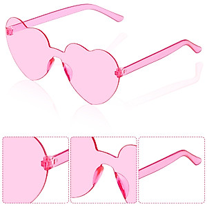 Fengek 10 Pcs Heart Shape Sunglasses Frameless Transparent Glasses Party Favors for Women Party, Pink