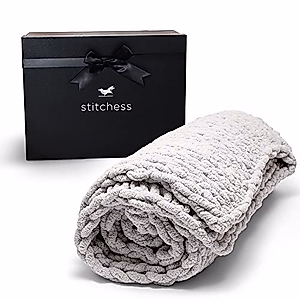 Chunky Knit Blanket Ultra Plush Throw Blanket for Couch or Bedroom Decor 60x80 - Bulky, Lightweight & Large Size, Grey Soft Blanket Breathable & Moisture Wicking (Grey Chenille-Extra Large Blanket)