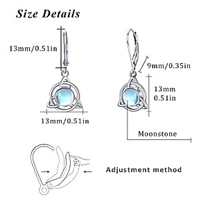 Celtic Earrings for Women 925 Sterling Silver Moonstone Leverback Earrings for Women Drop Dangle Earrings for Women Moonstone Jewelry Gifts for Women Teen Mother Daughter
