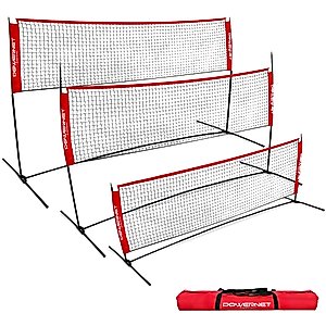 PowerNet Portable Badminton Pickleball Net, 10ft Wide, 3ft to 5ft Adjustable Height, Recreational Use, Driveway, Indoor, Outdoor, Beach, Street, Backyard, Ultra Portable