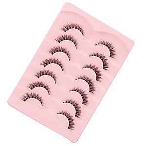 Gmagictobo Natural Lashes Short Wispy Cat Eye False Eyelashes Clear Band Fake Eyelashes Pack 7 Pairs Soft Strips Fake Eye Lashes