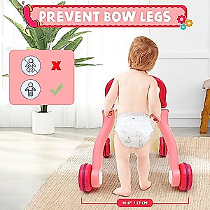 3 in 1 Sit-to-Stand Baby Walker, Activity Center for Baby Girl, Learning Walker, Multifunctional Removable Play Panel, Early Learning Push Music Toys for Infant 12 Months Red