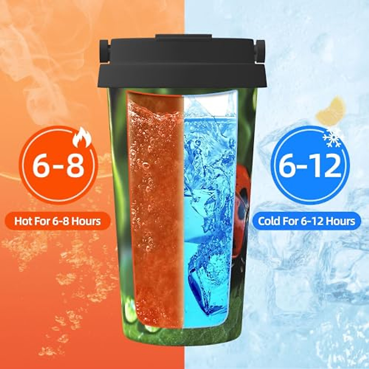GTKSYNVE Reusable Coffee Mug with Lid and Handle, Little Ladybug Tumbler for Hot & Cold Drinks 16oz Stainless Steel Insulated Coffee Tumblers Double Wall Vacuum Thermal Cup