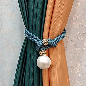 UTUT Curtain Holdback 2Pcs Practical Magnetic Closure Magnetic Pearl Bead Curtain Tie Back Dark Blue