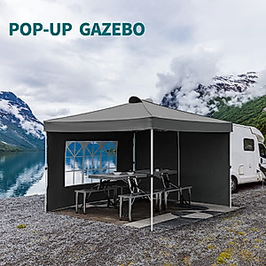 JOINATRE 8 x 8 Pop Up Canopy 4 Removable Sidewalls, Easy Set Up Outdoor Canopy Tent, Instant Folding Ez Up Canopy Commercial Gazebo Shelter, Air Vents, UV Protection with Carry Bag (Black)