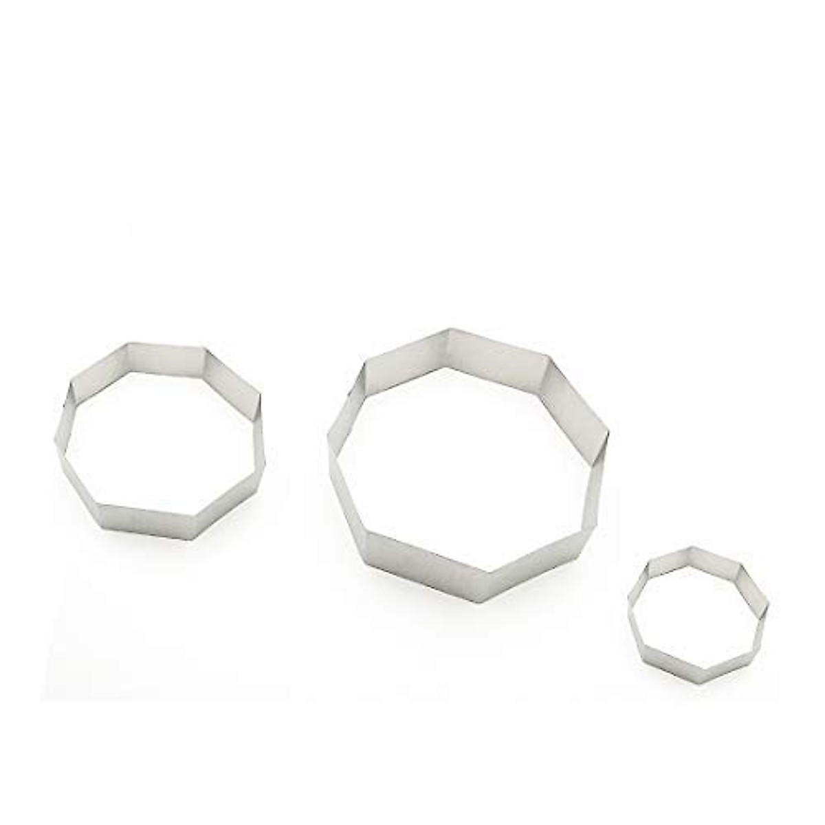FunWhale 3 Tier Octagon Multilayer Anniversary Birthday Cake Baking Pans,Stainless Steel 3 Sizes Rings Octagon Molding Mousse Cake Rings(Octagon-shapes,Set of 3)