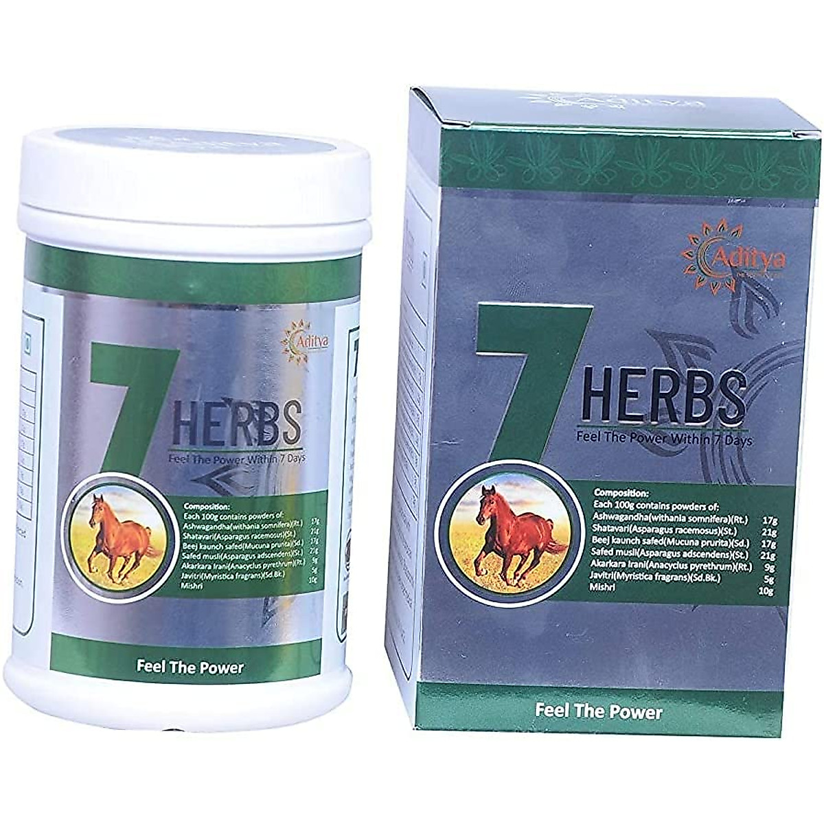 Aditya Natural AYURVEDIC Energy Booster Powder Medicine - 7 Herbs Feel The Power - Aditya Ayurvedic Pharmacy