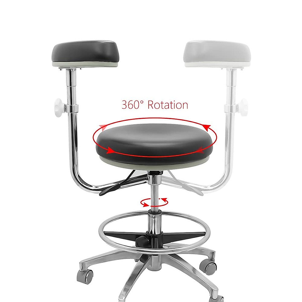 Adjustable Dental Assistant Chair Stool 17”-21‘’ Height with Adjustable Footring and Heavy Base for Dental Labs Exam Rooms