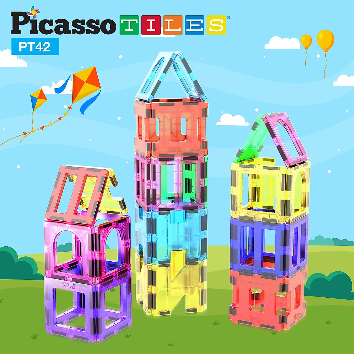 PicassoTiles Magnetic Blocks See-Through Shape STEM Toys for Boys and Girls Toddlers Ages 3+ Magnetic Building Block Tiles Educational Playset Compatible with Major Brand Magnet Tile -Starter Set PT42