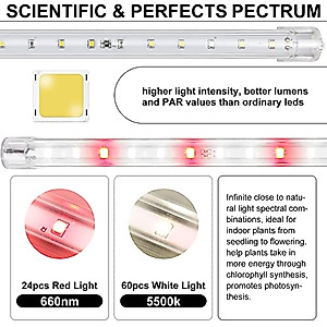 YASBED LED Grow Light for Indoor Plants, 5500k & Red LED Full Spectrum Plant Grow Light Strips with Timer 3/6/12Hours/Dual Channel/4 Dimmable Level for Gardening Seedling Hydroponics, 6 Pack