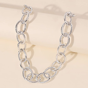 Jumwrit Punk Chain Choker Necklace Chunky Curb Link Chain Necklace Dainty Silver Necklace Accessories for Women Girls