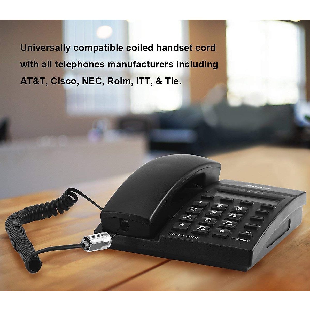 YIENFBEV Telephone Handset Cord Detangler 1 Set, 1 Pack 360 Degree Rotating/Anti-Tangle Landline Cable and 1 Pack Telephone Handset Cord 7.5 Foot Uncoiled (1.2 Foot Coiled)