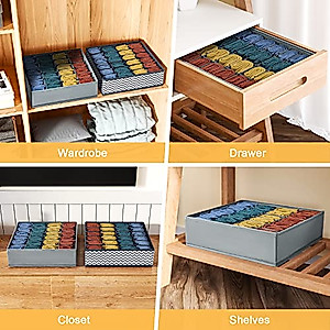 DIMJ Sock Drawer Organizers, Underwear Organizers with 72-Cell, Dresser Drawer Organizers for Clothing, Closet Organizers and Storage Boxes for Socks, Ties, Belts, 3 Packs (Grey)