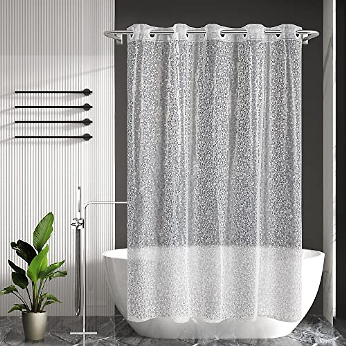 ABLUEN No Hook Shower Curtain or Liner - 8G Heavy Duty Cobblestone Bathroom Shower Curtain No Hooks Required, Waterproof Plastic & PVC Free, Standard Size 71 x 74, Pebble