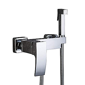 MINJING Chrome Bidet Faucet for Toilet, Solid Brass Handheld Bidet Toilet Sprayer, Hot Cold Water Mixer Tap, Toilet Faucet for Cloth Diaper, Pet Wash, Personal Hygiene