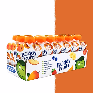 Buddy Fruits Pure Blended Fruit and Veggies Apple, Peach and Carrot Applesauce | 100% Real Fruits & Veggies | No Sugar, Non GMO, Vegan, No Preservatives, Certified Kosher | 3.2oz Pouch 18 Pack