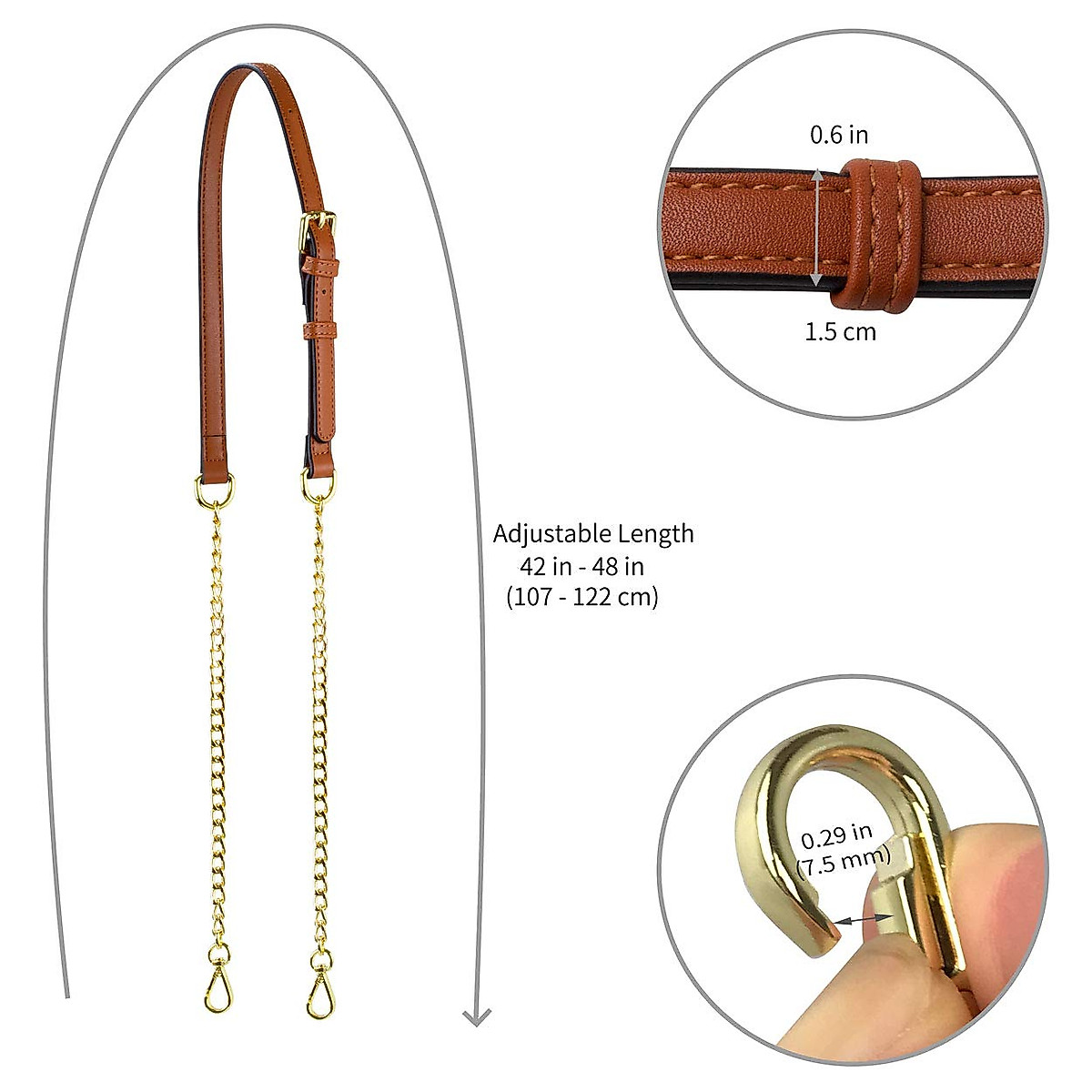 Allzedream Leather Chain Strap Replacement Purse Crossbody Bag Handbag Adjustable (Brown)