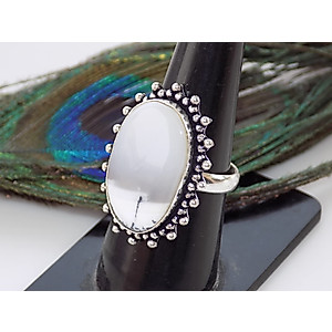 Dendritic Opal Ring, Silver Plated Ring, Handmade Ring, Women Ring Jewelry, Adjustable Ring, (Size- 7.5 USA) BRS-388