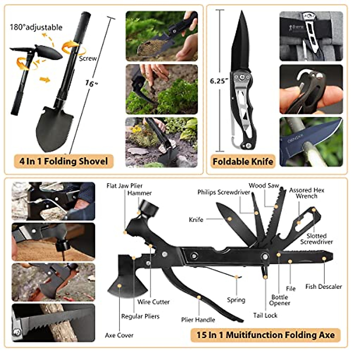 Survival Kit, 250Pcs Survival Gear First Aid Kit with Molle System Compatible Bag and Emergency Tent, Emergency Kit for Earthquake, Outdoor Adventure, Hiking, Hunting, Gifts for Men Women