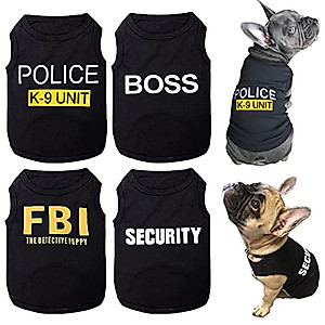Dog Shirts 4 Pack Cat Apparel Costumes for Cosplay，Breathable Pet T-Shirts，Summer Clothes K9 Security Boss FBI Vest for Dogs Puppy Boy Girl (L, Black)