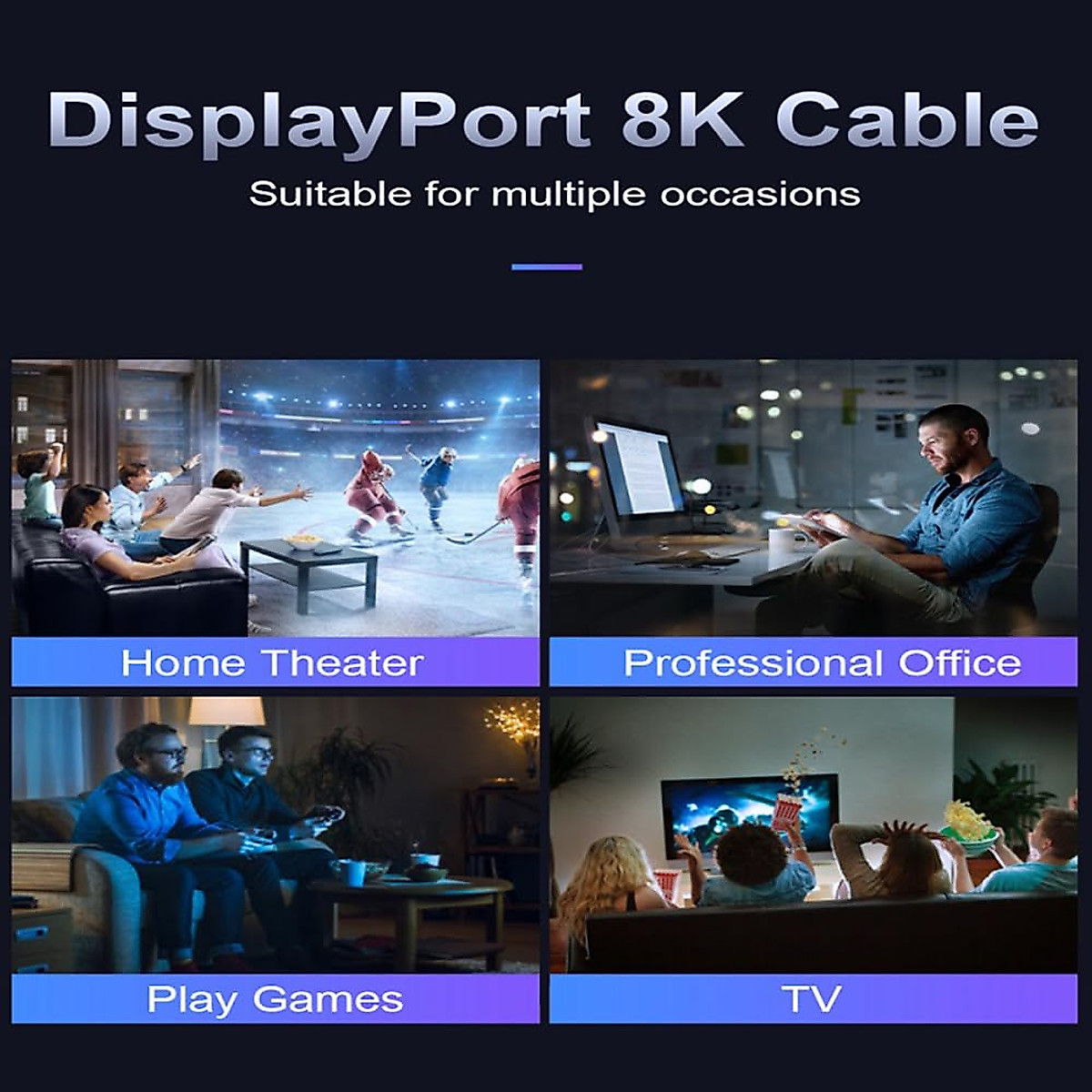 CableDeconn 5M 16FT DisplayPort 1.4 Cable 8K@60Hz 4K@144Hz High Speed 32.4Gbps HDCP 3D Slim and Flexible DP to DP Cable