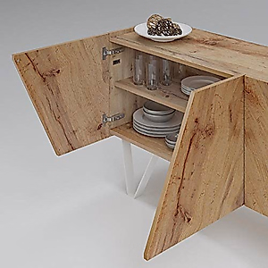 Mobili Fiver, 4-Doors Sideboard, Emma, Rustic Wood, with White Legs, Laminate-Finished/Iron, Made in Italy