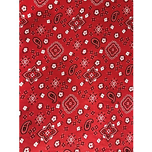 SAL TEX FABRICS, Paisley Bandanna Polyester Cotton Print Fabric, Sells by The Yard, Black, Royal, RED, Navy, Pink, Turquoise, White, Baby Blue. (RED)