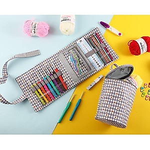 Yarn Ave 49 Pcs Crochet Kit, Aluminium Crochet Hooks, Yarn Balls, Sewing Needles, Cable Needles, Stitch Markers, Scissor, Ruler, Tape Measure, Beginners Set, DIY Crafts (#Grey/White)